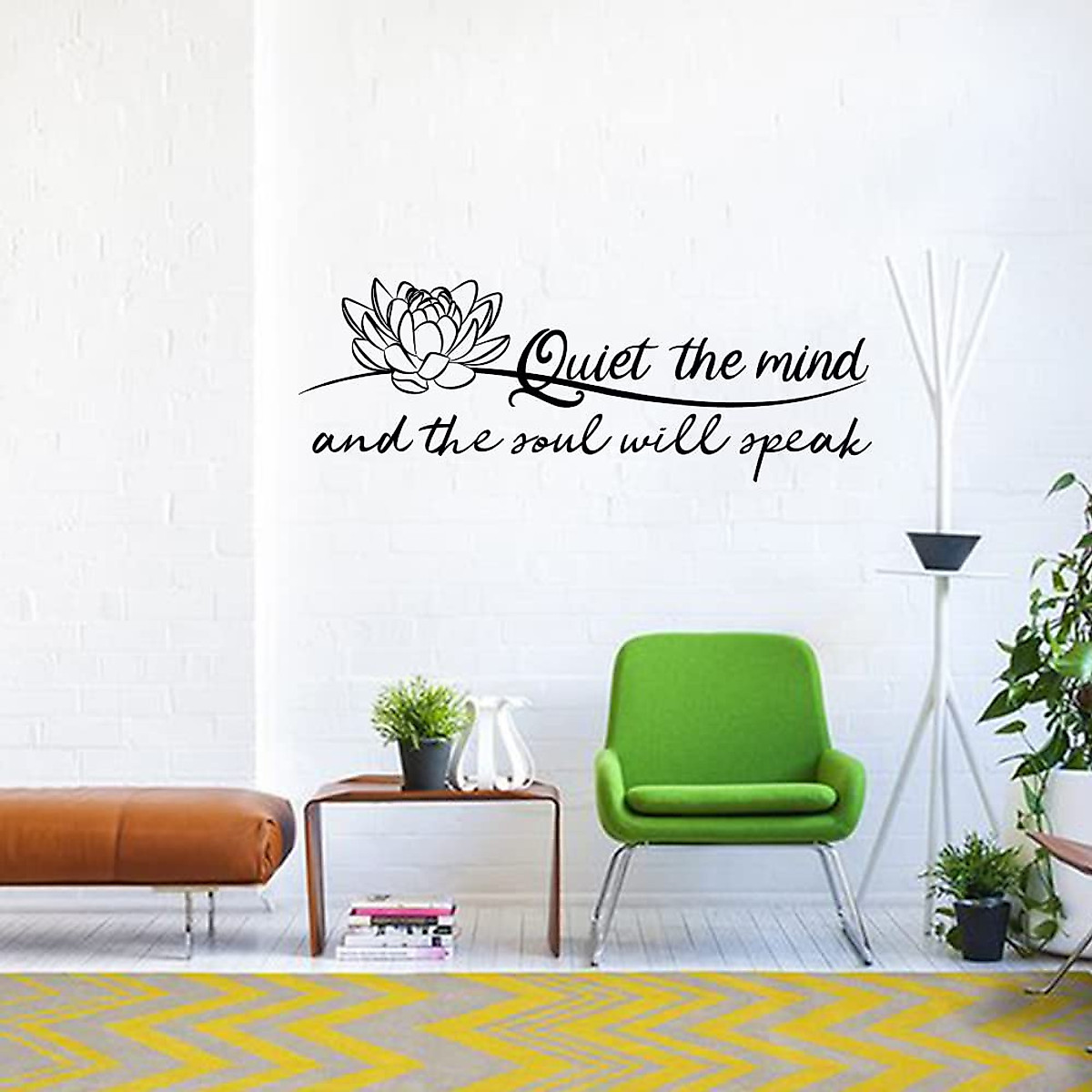 Quiet The Mind and The Soul Will Speak Lotus - Pure Black Vinyl Wall Decal Without Transparent Edge Art Letters Meditation Quotes Decoration Yoga Pilates Sayings