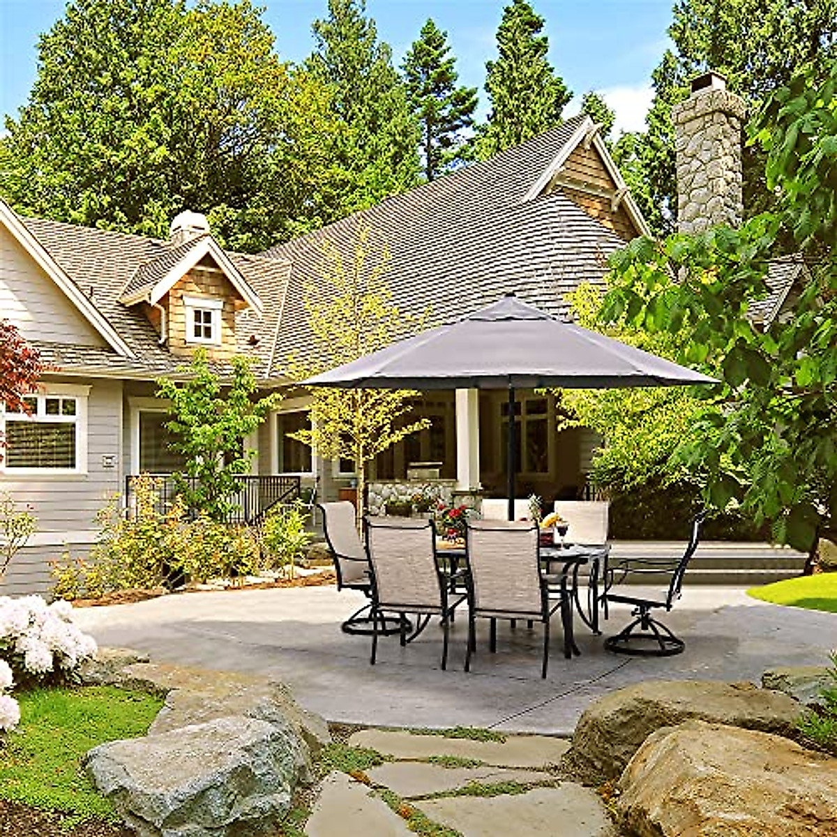 HAPPATIO 7 Piece Patio Dining Set,Outdoor Dining Set,Patio Furniture Sets,2 Swivel Dining Chairs,4 Reg.Dining Chairs,Textilene Furniture Set for Patio,Yard,Pool (Khaki)