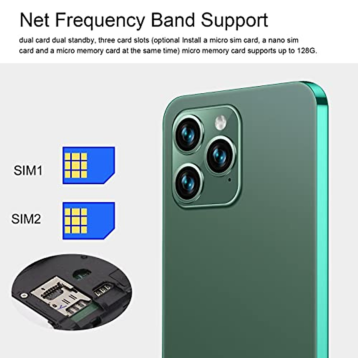 Unlocked Smartphones, I14 Pro Max Android 11, 128GB Unlocked Smart Phone 6.1inch HD Full Screen Phone Dual SIM Card Mobile Cellphones, Face ID Unlocked 4G with 4000mAh (Green))
