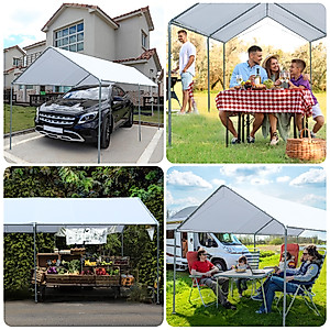 IDEALHOUSE Carports, 10x20 ft Outdoor Heavy Duty Car Canopy Metal Garage Boat Shelter Party Tent, White