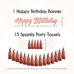 EpiqueOne 36-Piece Rose Gold Birthday Kit | Includes Happy Birthday Banner, Rose Gold Balloons, Tissue Pom Poms & Tassels | Easy to Set Up | Also Ideal for Bridal and Baby Showers & More