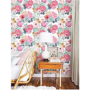 Noihlja Peel and Stick Wallpaper Removable Floral Cactus Pink Navy Flower Vinyl Self Adhesive Prepasted Decorative for Girls Women Bedroom Cabinets Desk Countertops 17.7in x 9.8ft