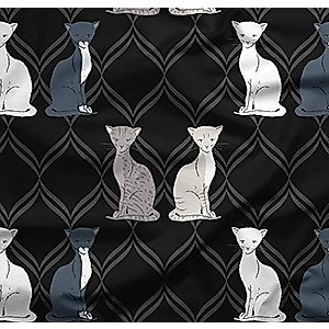 Soimoi Black Cotton Canvas Fabric Quatrefoil Cat Animal Printed Craft Fabric by The Yard 44 Inch Wide