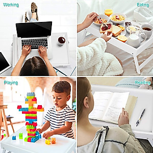 Bed Tray Table Breakfast Tray with Folding Legs Kitchen Food Serving Tray for Notebook Computer Bed Platters Lap Desk Snack Tray（White)