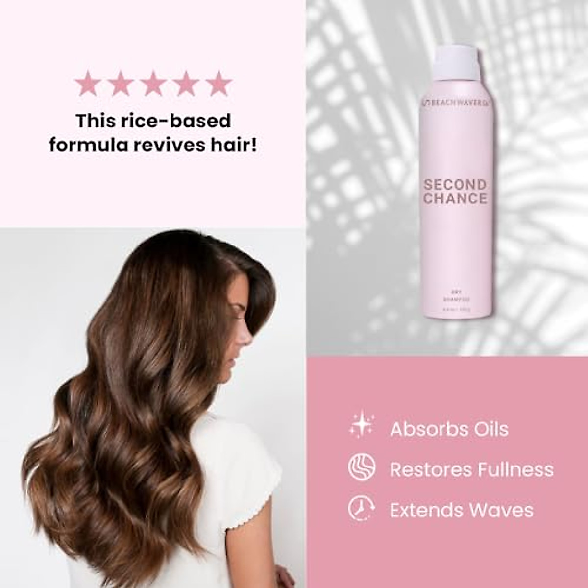 Beachwaver Second Chance Dry Shampoo - Oil-Absorbing Rice Formula for Fuller Roots and Longer Lasting Waves - Aerosol Dry Shampoo Spray - Vegan (5.4 Fl Oz)