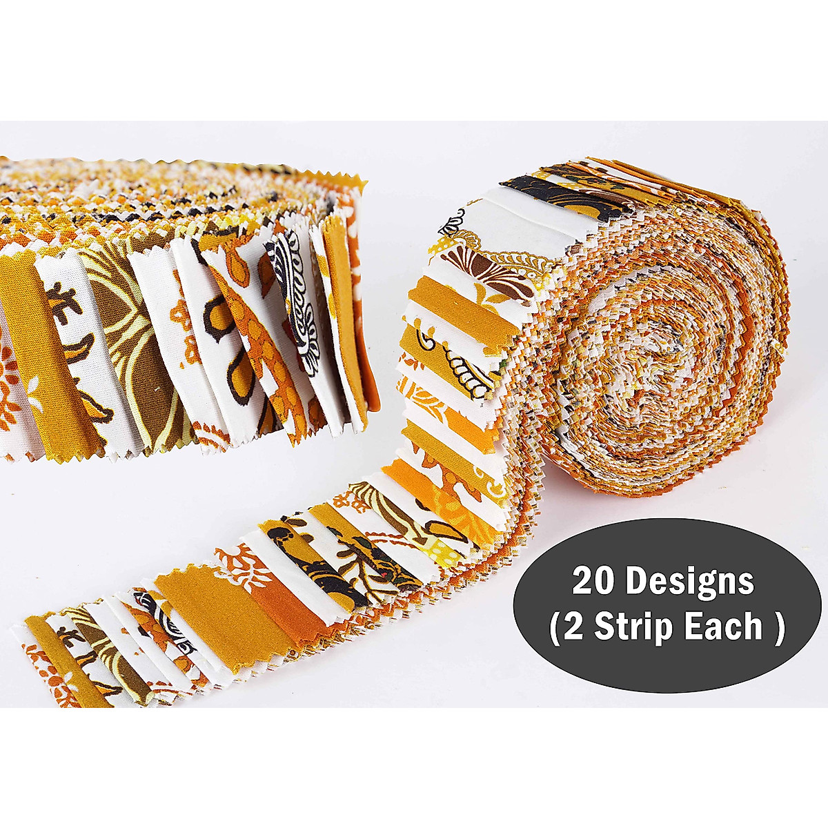 Soimoi 40Pcs Paisleys Print Precut Fabrics Strips Roll Up 1.5 inches Cotton Jelly Rolls for Quilting - Orange