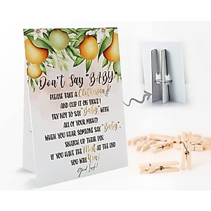 Don't Say Baby Baby Shower Game, Don't Say Baby Sign(Sign 8x10 Inch), Orange, 1 Standing Sign + 50 Clothespins(ds48)