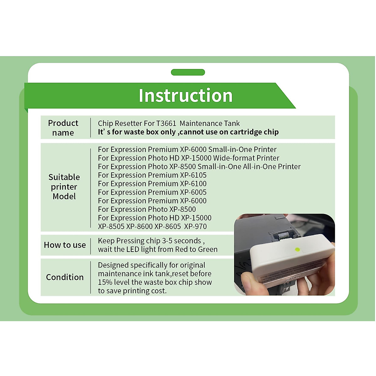 Goprint T3661 Maintenance Ink Tank Chip Resetter Waste Box for XP-15000 XP-6000 XP-6100 XP-6001 XP-6005 XP-8500 XP-8600 XP-970 XP-15050, white