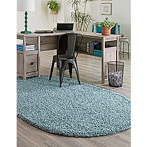 Rugs.com - Über Cozy Solid Shag Collection Rug – 3' x 5' Oval Light Slate Blue Shag Rug Perfect for Living Rooms, Large Dining Rooms, Open Floorplans