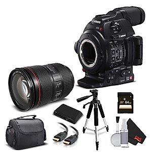 Canon EOS C100 Mark II with Dual Pixel CMOS AF 0202C002 & EF 24-105mm f/4L is II USM Lens with Memory Card, Case, Tripod, and More - Starter Bundle - (International Version) (Renewed)