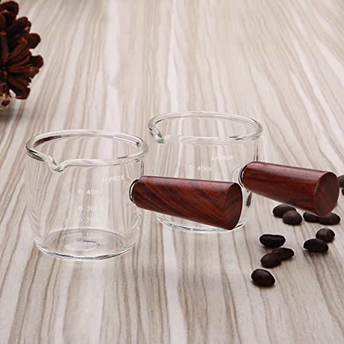 BCnmviku Espresso Shot Glass 40ML/1.5OZ Borosilicate glass Triple Pitcher Barista Single Spouts With Wood Handle (1)