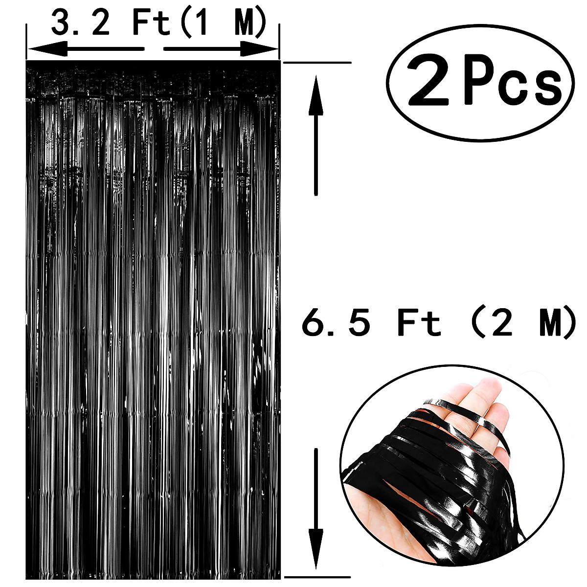 Hot Pink Black Party Metallic Tinsel Foil Fringe Curtain - Women Girls Birthday Graduation Wedding Bridal Shower Bachelorette New Years Carnival Party Photo Booth Streamer Backdrop Decorations, 4pc