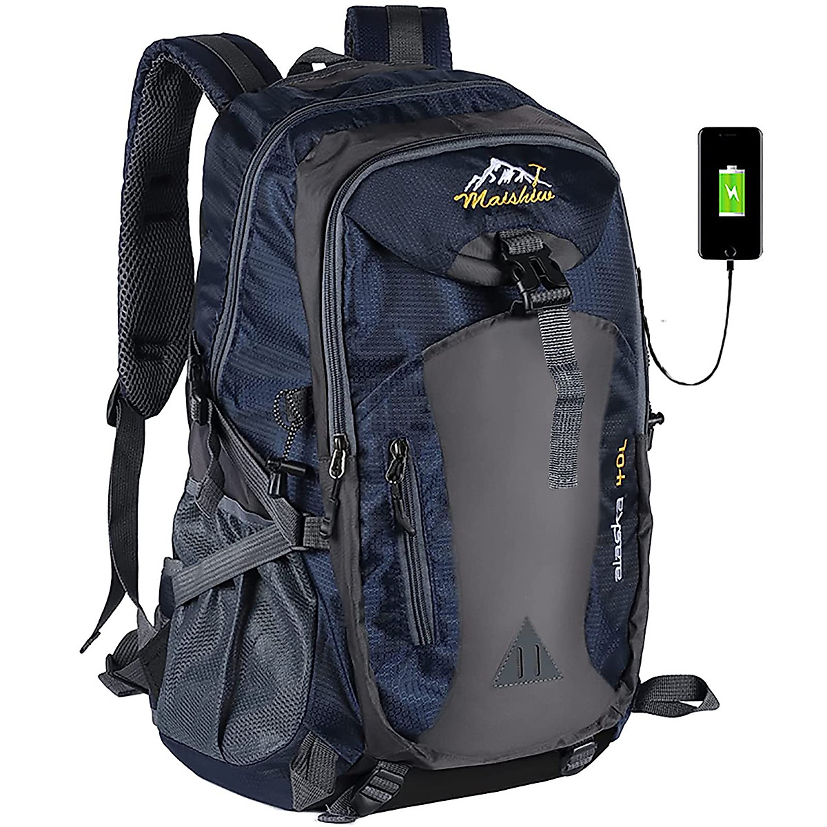 TianYaOutDoor 40L Hiking Backpack for Men Women Waterproof Lightweight Small Travel Backpack with USB Charging Port (Navy)