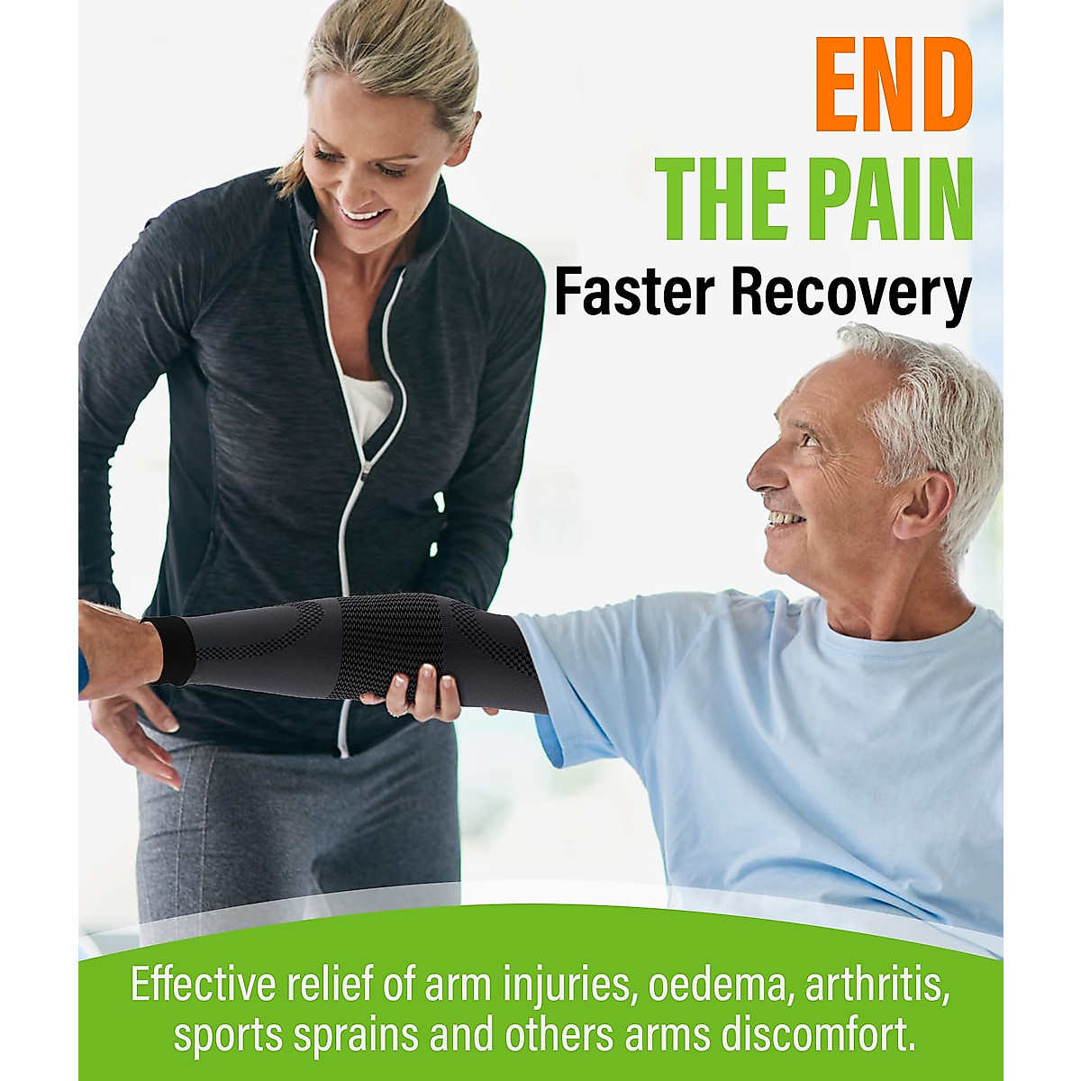 TOFLY Compression Arm Sleeves Elbow Braces for Men & Women (1 Pair), 20-30 mmHg Graduated Compression Arm Braces Support for Tennis Elbow, Tendonitis, Lymphedema, Arthritis, Edema, Workouts, Black L