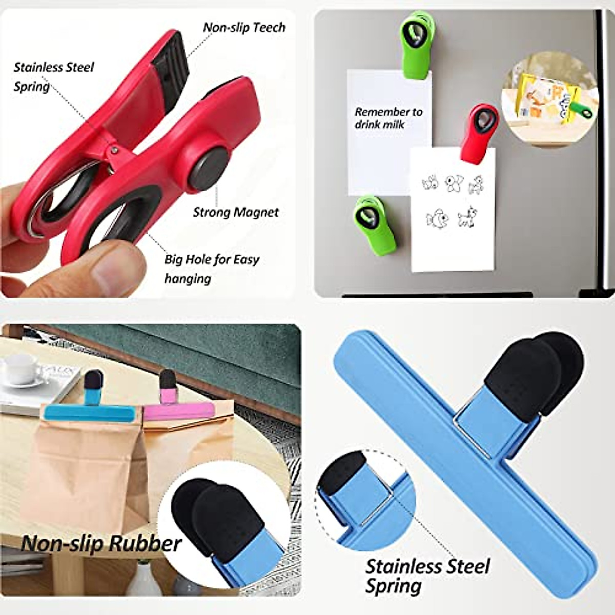 Reliable1st Refrigerator Stackable Organizer Storage Bins Set - 8 PCS clear Pantry Organizers with Handles for Freezer, Kitchen, Cabinets Include Bag Clips， Measuring Cups, Labels and Marker