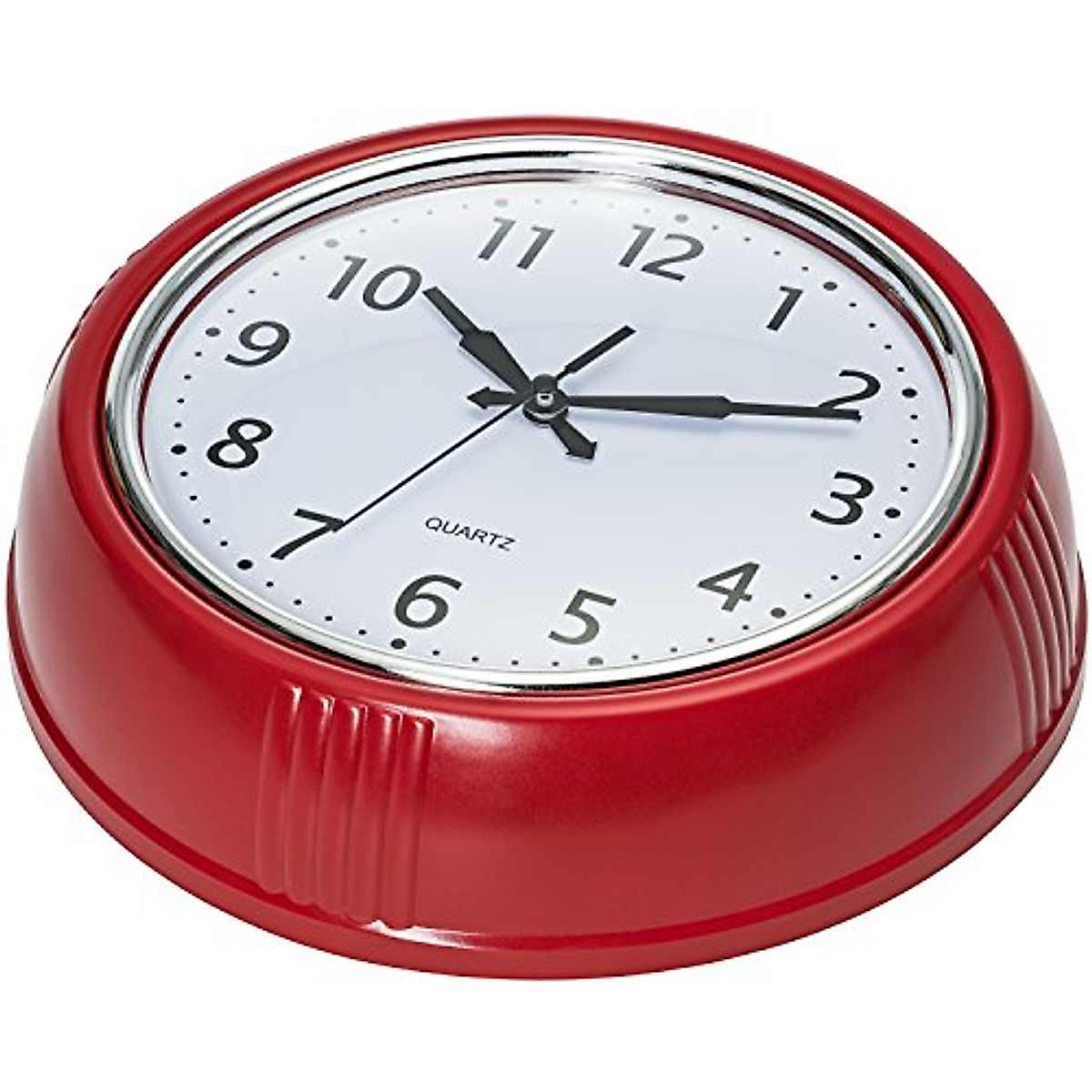 Bernhard Products Retro Wall Clock 9.5 Inch Red Kitchen 50's Vintage Design Round Silent Non Ticking Battery Operated Quality Quartz Clock