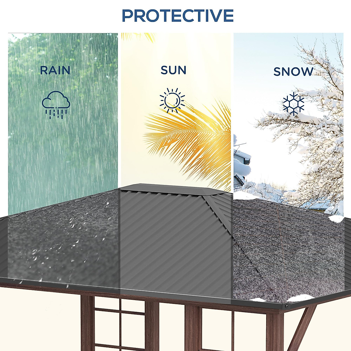 Outsunny 10' x 12' Hardtop Gazebo with Galvanized Steel Roof, Wood Grain Steel Frame, Heavy Duty Permanent Pavilion Outdoor Gazebo, for Garden, Patio, Backyard, Deck, Lawn