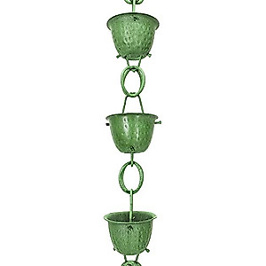 Monarch Rain Chains 50281 Monarch Aluminum Hammered Cup Rain Chain, 8-1/2 Feet Length, Green Patina Finish