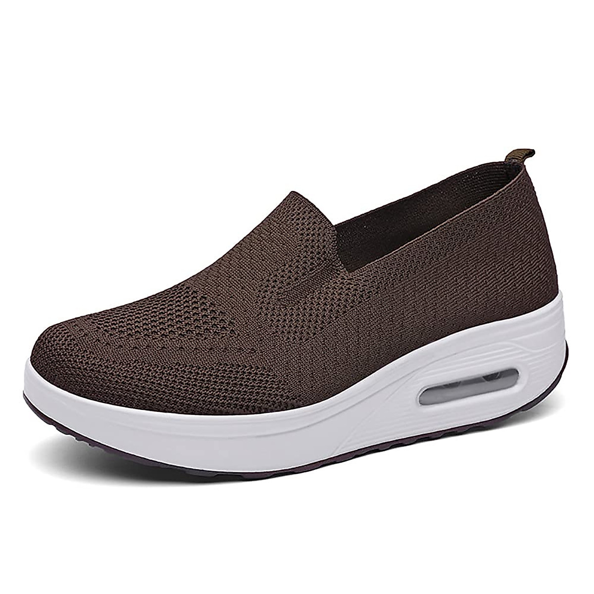 peculoon Women's Summer Platrform Walking Shoes Casual Slip On Sneakers Air Cushion Wedge Loafers Light Weight Nursing Shoes (Coffee, Numeric_4_Point_5)
