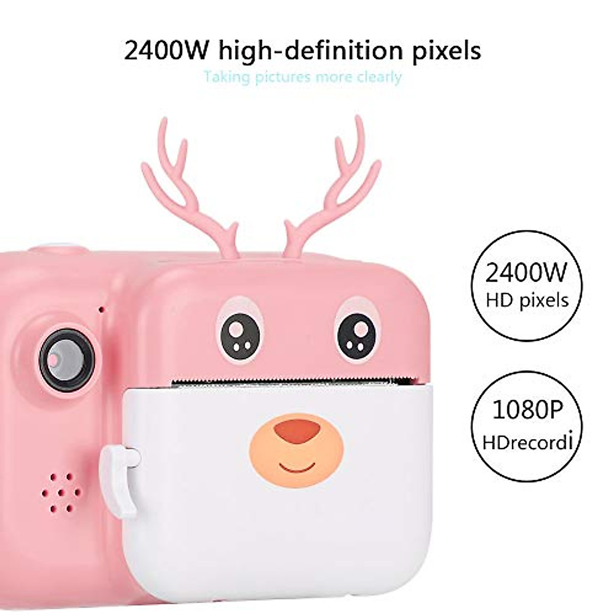Agatige Print Camera for Kids, Children's Digital Zero Ink Video Camera Portable Thermal 1080P Twin Lens with 2.4in Screen 16G Toys Instant Camera Gift for 3-12 Years Old Kids(Pink)
