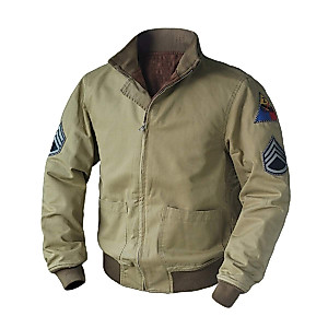 Prime-Fashion Mens Vintage WW2 Brad Tanker Military World War 2 Pitt Bomber Cotton Jacket, Khaki, Large