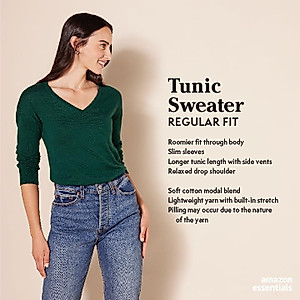 Amazon Essentials Women's Lightweight Long-Sleeve V-Neck Tunic Sweater (Available in Plus Size), Red, Medium