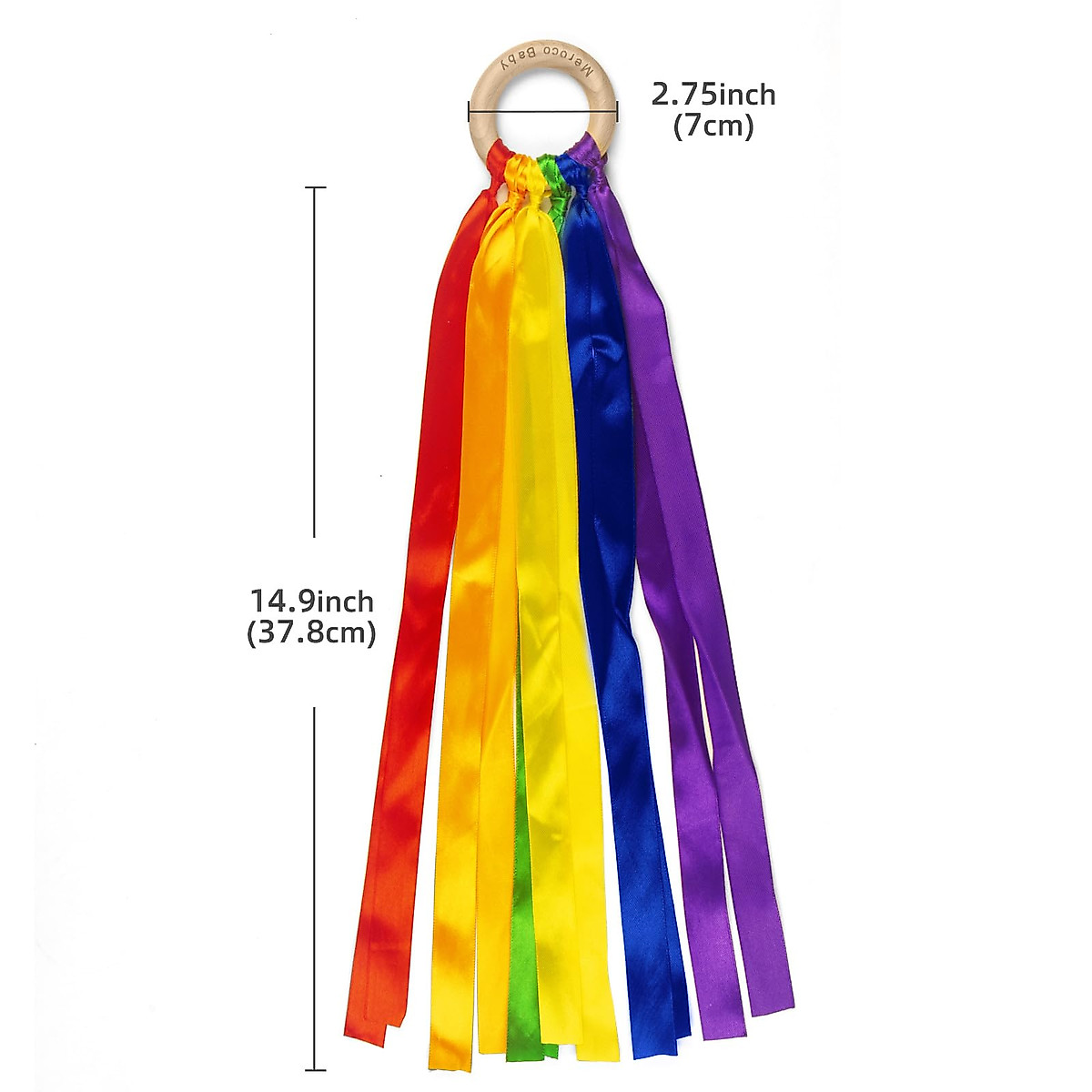 MEROCO Rainbow Dancing Ribbon Streamers with Wood Ring Educational Toy for Playroom Dancing Party Toddler Birthday