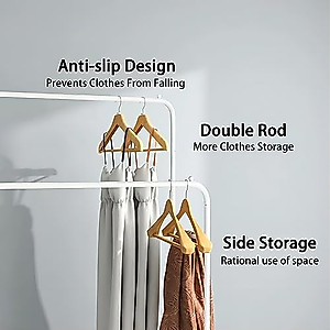 Xshelley Garment Rack Freestanding Clothing Rack Hanger Double Pole Multi-functional Bedroom Clothing Rack, Heavy Duty Metal Clothing Garment Rack with Shelves (White)