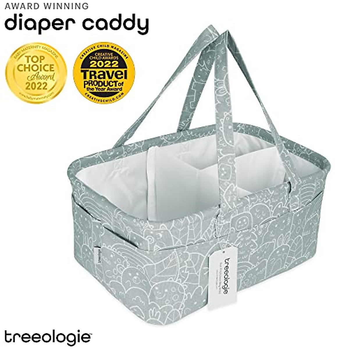 Baby Diaper Caddy Organizer Basket for Nursery Changing Table - Car Storage Bin Tote Bag for Nappy, Diapers, and Wipes - Newborn Registry Shower Gift for Girl and Boy Must Haves - Travel Bin (Gray)
