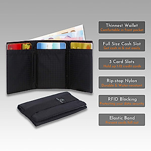 LIGHT FOLD Slim Minimalist Wallets for Men Trifold Nylon Card Holder Men's Wallet Ultra Thin & Stylish Design Front Pocket Wallet with RFID Blocking Hold Up to 12 Cards & Cash