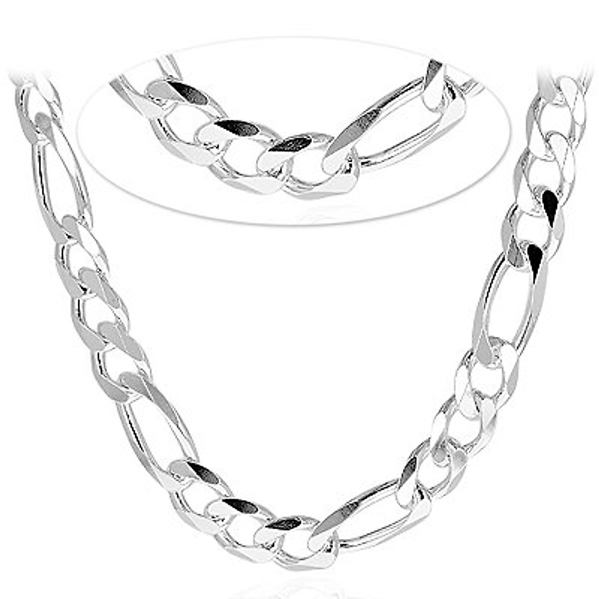 Figaro 250-10MM .925 Sterling Silver Itlalian Link Chain (24 Inches)