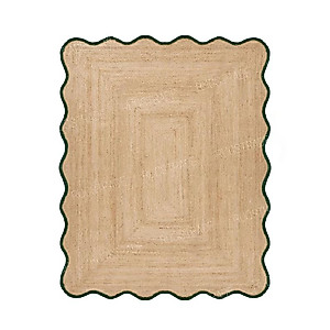 Chouhan International Natural Jute Wave Scalloped Rug Bohemian Rug Decor Rug Handwoven Rug Custom Rug Decorative Rug (Green-6x8 Ft)