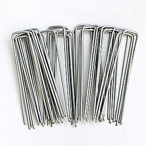 6 Inch 100 Pces Garden Stakes Galvanized Landscape Staples,U-Type Turf Staples for Artificial Grass, Rust Proof Sod Pins Stakes for Securing Fences Weed Barrier, Christmas Wires Cords Tents Tarps