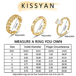KissYan Gold Ring Set for Women, 14K Gold Plated Stackable Open Knuckle Finger Rings Chunky Twisted Signet Band Rings Adjustable Dainty Jewelry Gifts(06)