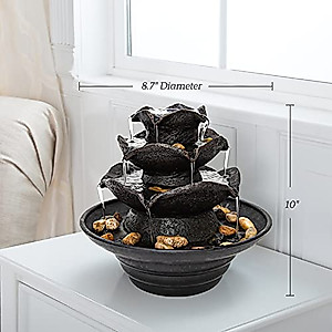 AOC 3 Tier Tabletop Fountain Indoor with LED Lights Water Fountain, Relaxation Tabletop Fountain Includes Many Natural River Rock, Mini Desktop Water Fountain for Living Room Bedroom