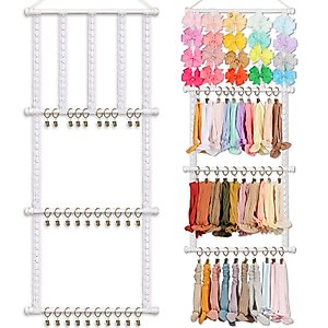 CN Headband Organizer Holder for Baby Girls, Bow Holder for Girls Hair Bows, Hair Accessories Hanger Boho Ribbon Storage with 30 Bronze Clips for Nursery Hanging Room Decor For Wall