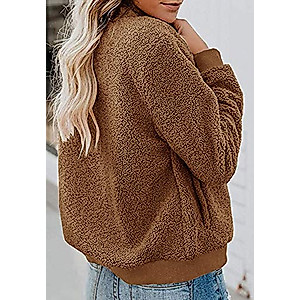 MIROL Women's Sherpa Fleece Jacket Faux Fuzzy Long Sleeve Casual Zip Up Bomber Coat