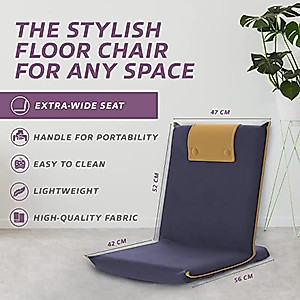 bonVIVO III Floor Chair with Back Support - Floor Gaming Chair, Padded Folding Sofa Chair, Folds Half, Adjustable Meditation Chair, Portable Floor Seat for Adults and Kids, Folds Half - Blue & Beige