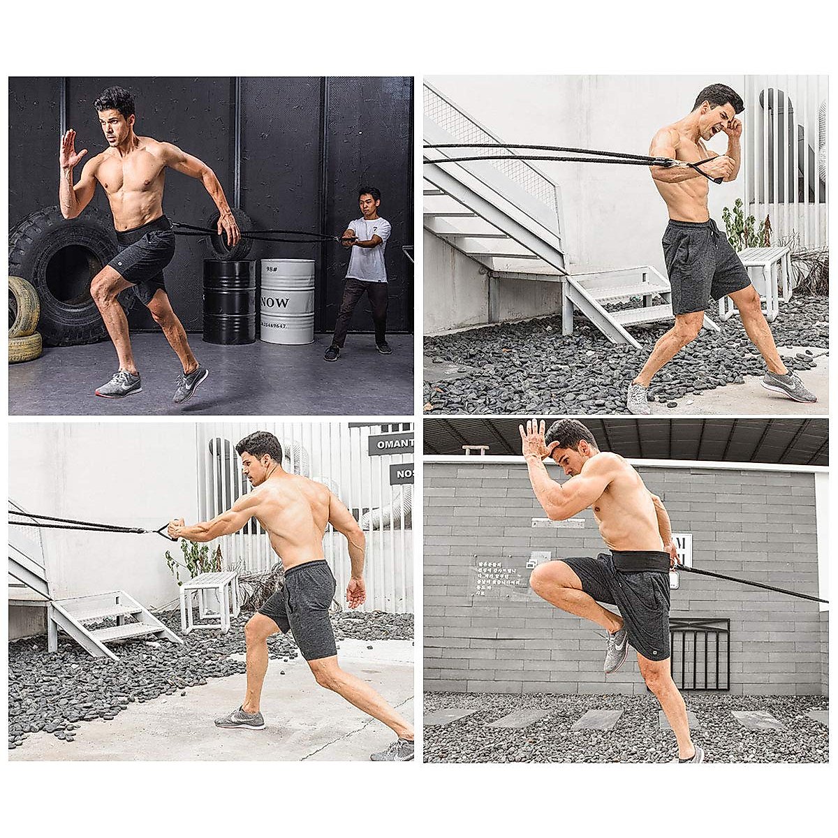 YNXing Dynamic Resistance Trainer Acceleration Speed Cord for Resistance Training to Improve Strength, Power, and Agility 5m/2m Elastic Cord Set (5m Set)