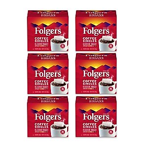 Folgers Coffee Singles Classic Medium Roast Coffee Bags 19 Count (Pack of 6)