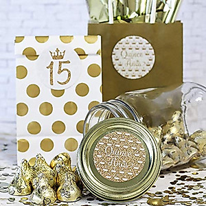 Quinceanera Party Favor Stickers - 1.75 in - 40 Labels (White and Gold)