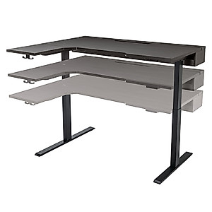 Realspace® Koru Electric 59"W L-Shaped Height-Adjustable Standing Desk with Integrated Power & Charging, Espresso Oak