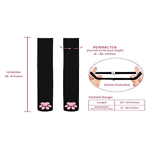 Littleforbig Plus Size Thigh High Cosplay 3D Paw Pad Silicone Kitten Over The Knee Silk Stockings - Black