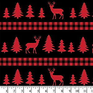 Christmas Deer Forest Checkers Cotton Fabric by The Yard