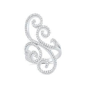 SILVERCLOSEOUT Rhodium Plated Sterling Silver Womens Cz Cubic Zirconia Statement Swirl Ring - Size 8