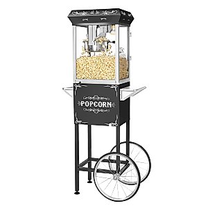 Popcorn Machine with Cart – 8oz Popper with Stainless-steel Kettle, Heated Warming Deck, and Old Maids Drawer by Great Northern Popcorn (Black)