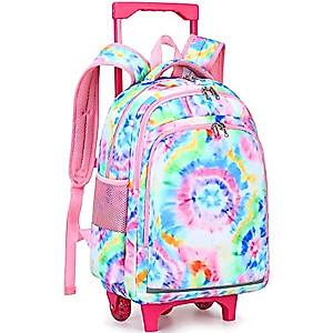 CAMTOP 18 Inch Rolling Backpack Girls Travel Roller Bag with Wheels Kids School Bags Wheeled Luggage Backpack (Tie Dye)
