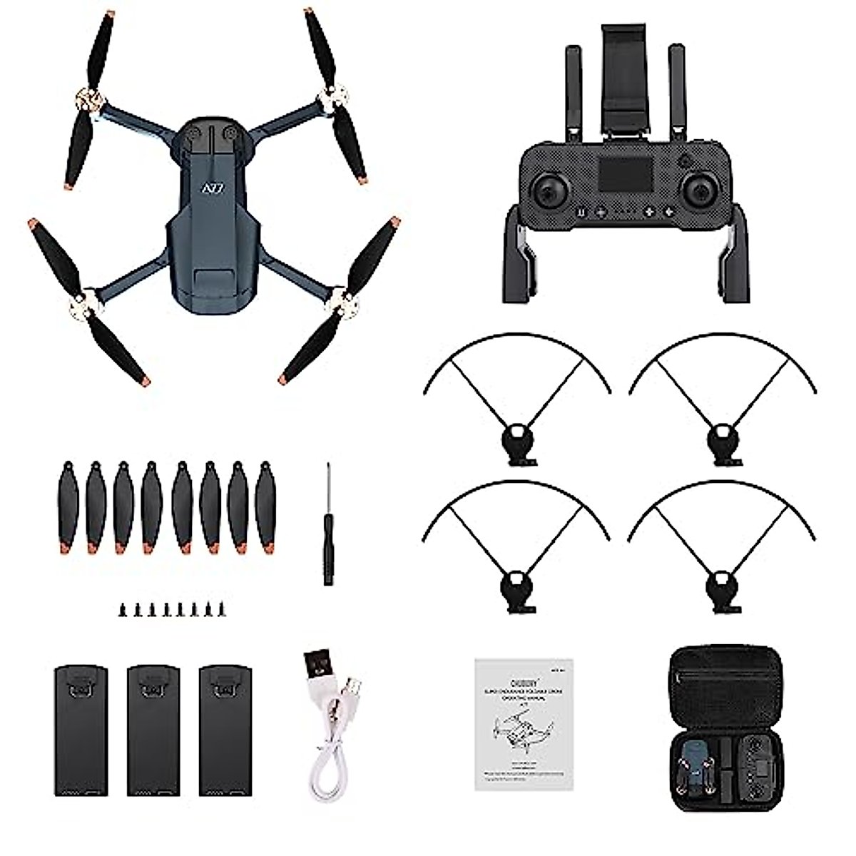 Durable Brushless Motor Drone with 84 Mins Super Long Flight Time, Drone with Camera for Beginners, CHUBORY A77 WiFi FPV Quadcopter with 2K HD Camera, Follow Me, Auto Hover, 3 Batteries, Carrying Case