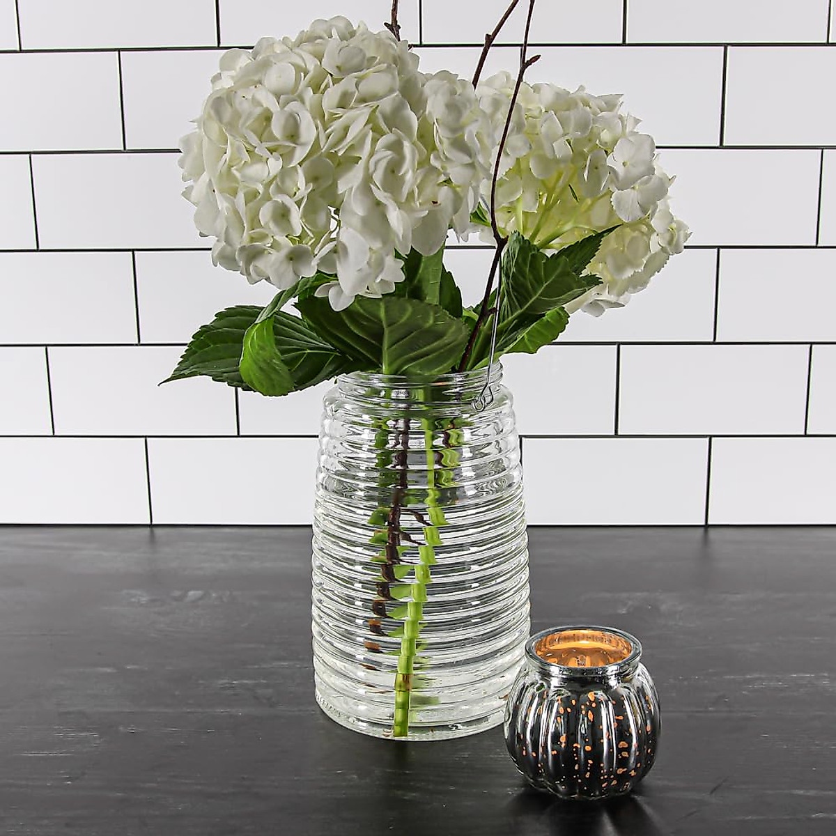 Eastland® Hanging Horizontal Ribbed Glass Jar 8" with Handle Set of 6