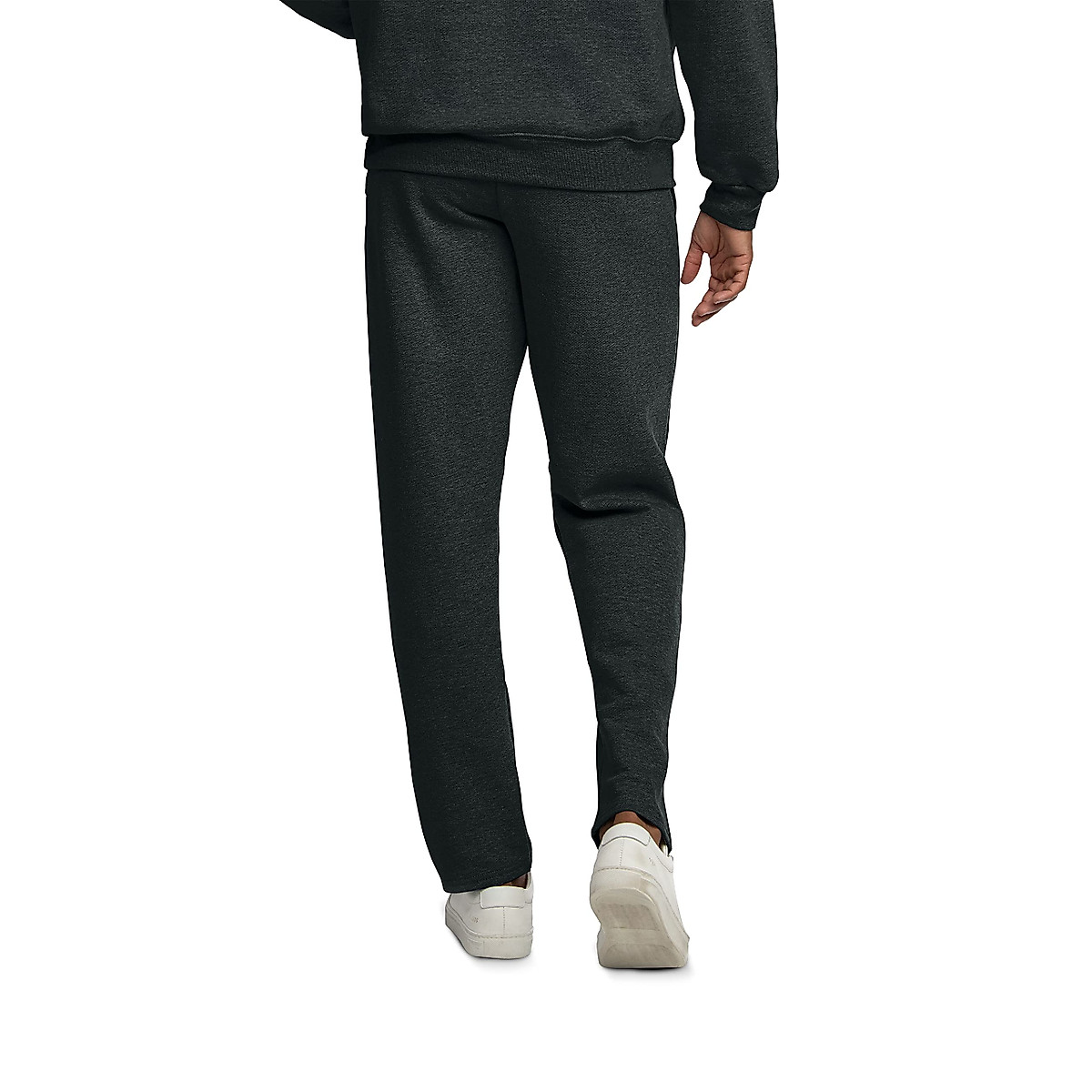 Fruit of the Loom Men's Eversoft Fleece Open Bottom Sweatpants with Pockets, Relaxed Fit, Moisture Wicking, Breathable, Black Heather, Small